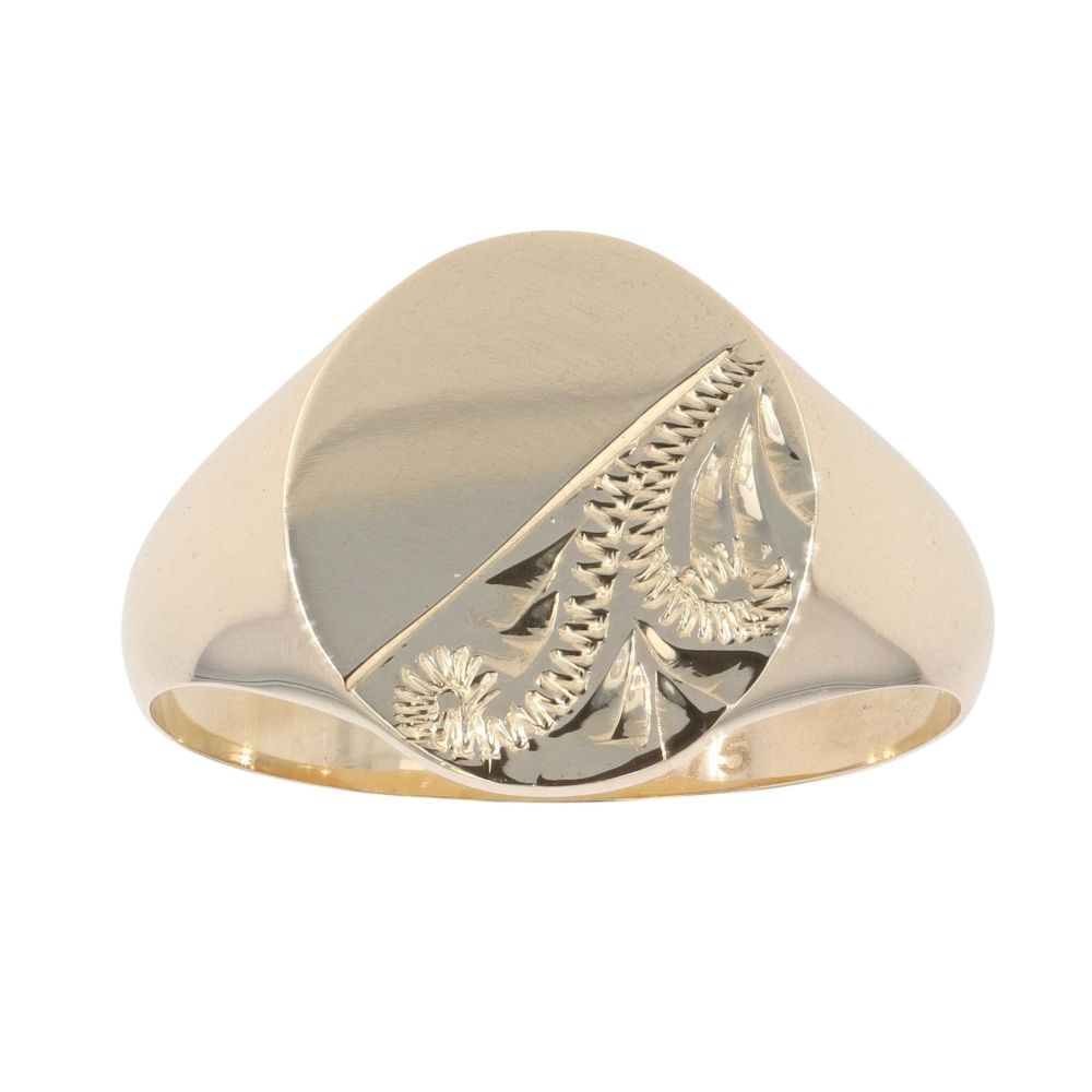 9ct Yellow Gold Half Patterned Signet Ring RAMS4440001524 | Ramsdens ...