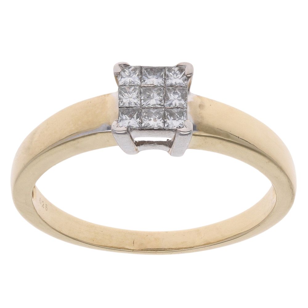 18ct Yellow Gold 0.25ct Princess Cut Diamond Cluster Ring ...