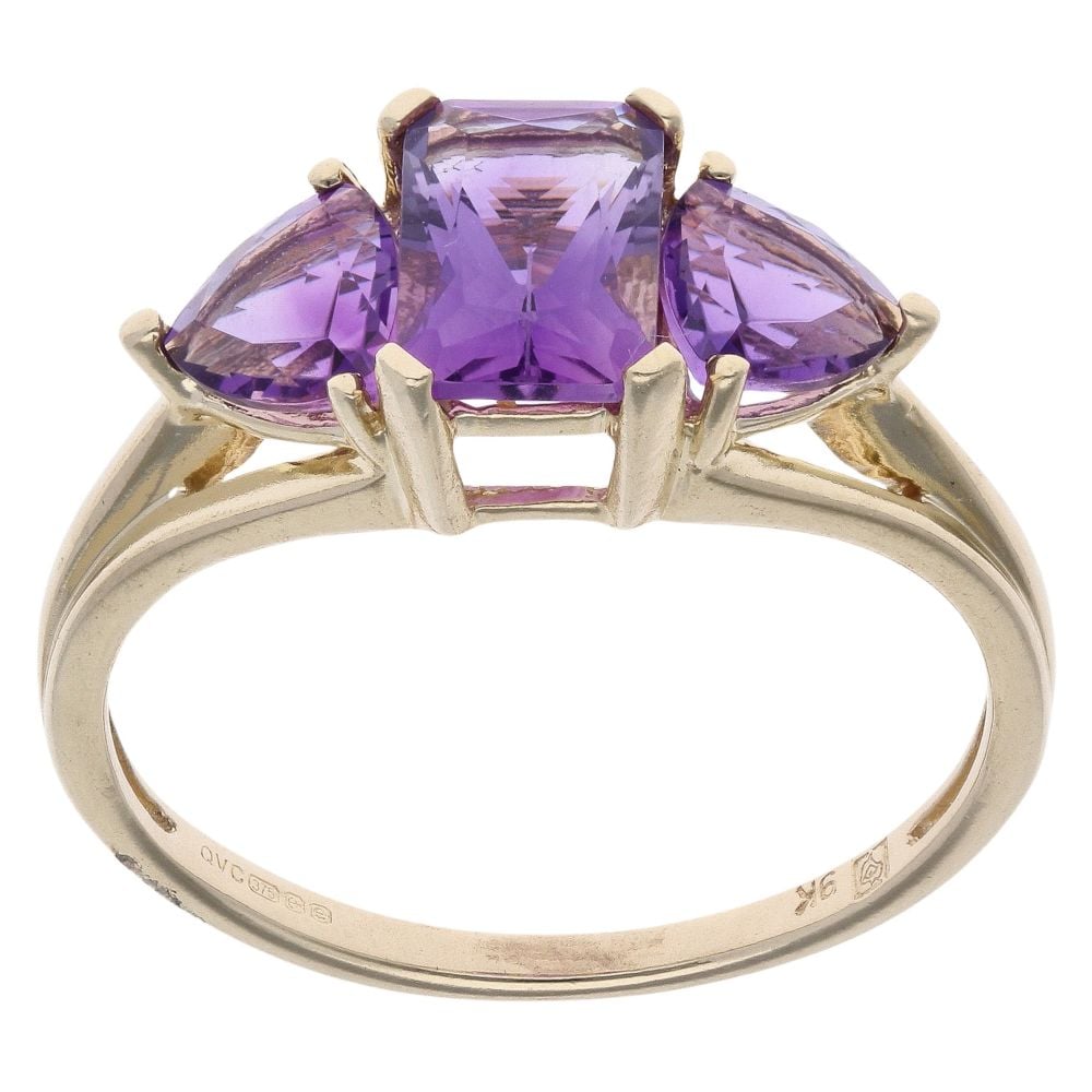 9ct Yellow Gold Three Stone Amethyst Ring RAMS982329617004 | Ramsdens ...