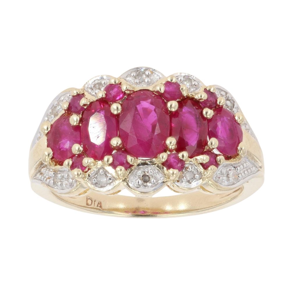 9ct Yellow Gold 0.10ct Diamond And Ruby Cluster Ring | Ramsdens Jewellery
