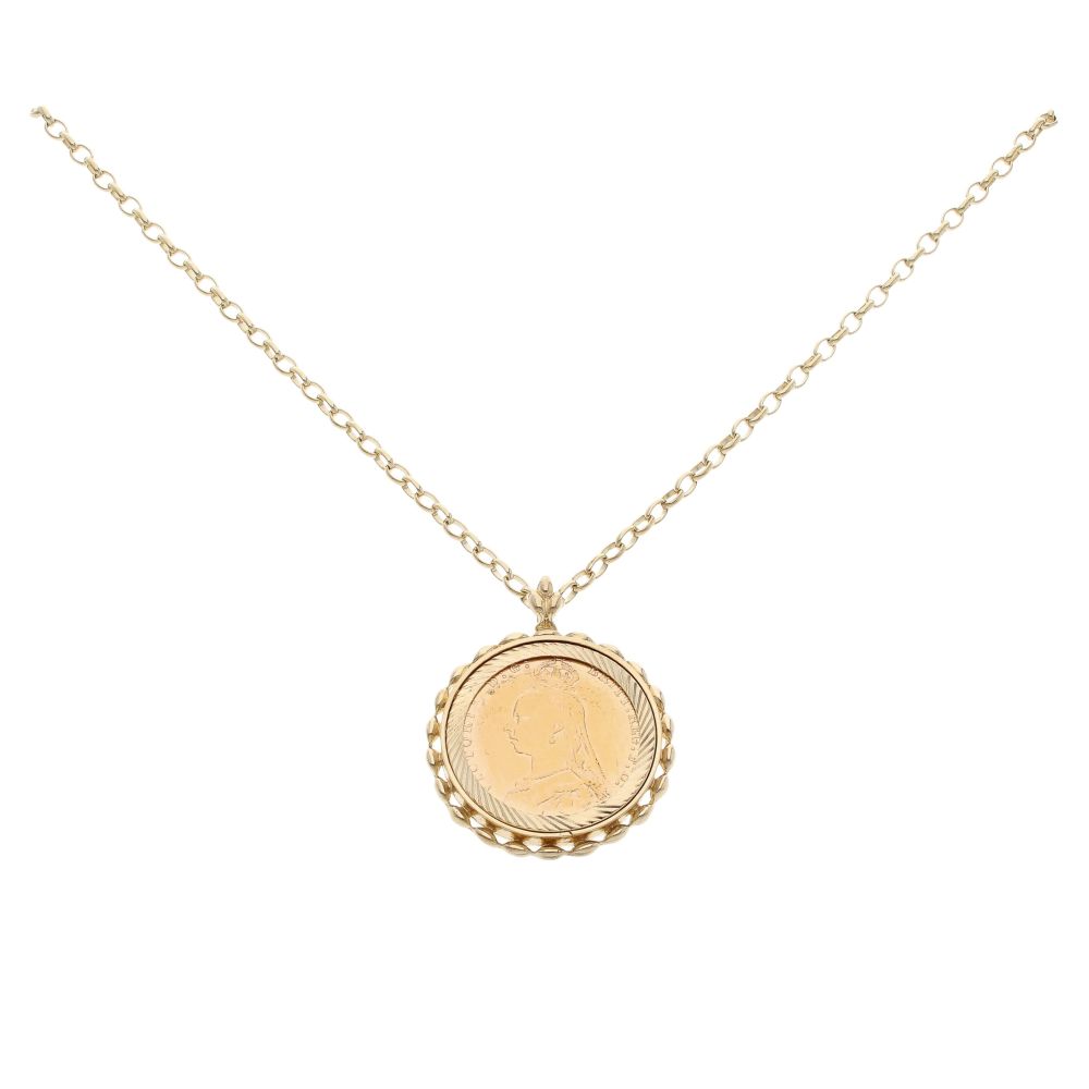 9ct Yellow Gold 1890 Victoria Full Sovereign Pendant and Chain 18 ...