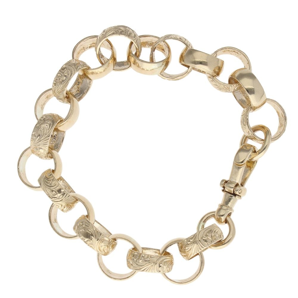 9ct Yellow Gold Patterned And Plain Belcher Bracelet 9 ...