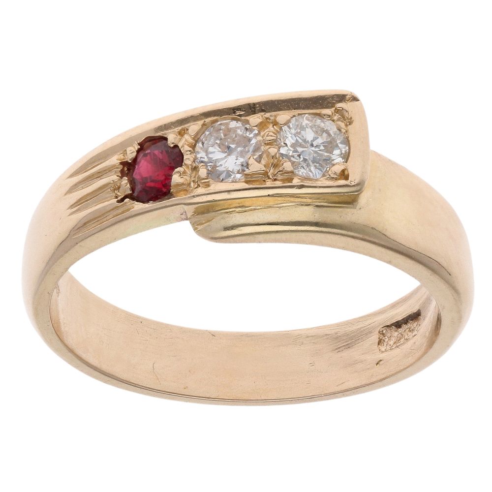 14ct Yellow Gold 0.25ct Diamond And Ruby Three Stone Wrap Ring ...