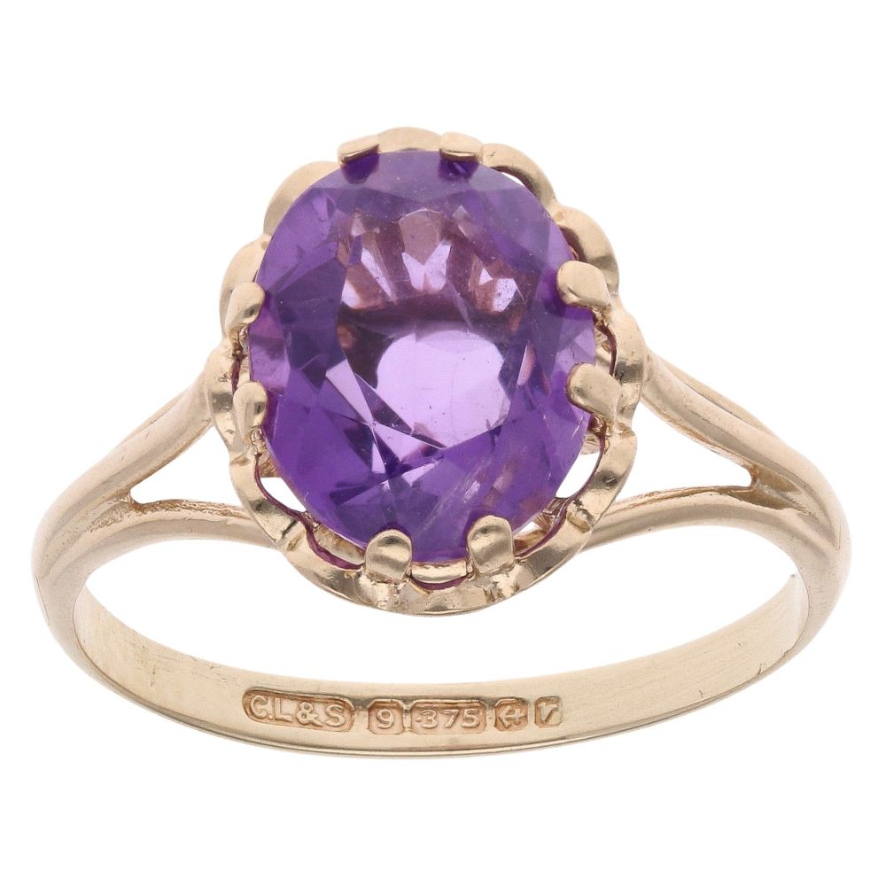 9ct Yellow Gold Amethyst Solitaire Ring RAMS944357598037 | Ramsdens Jewellery