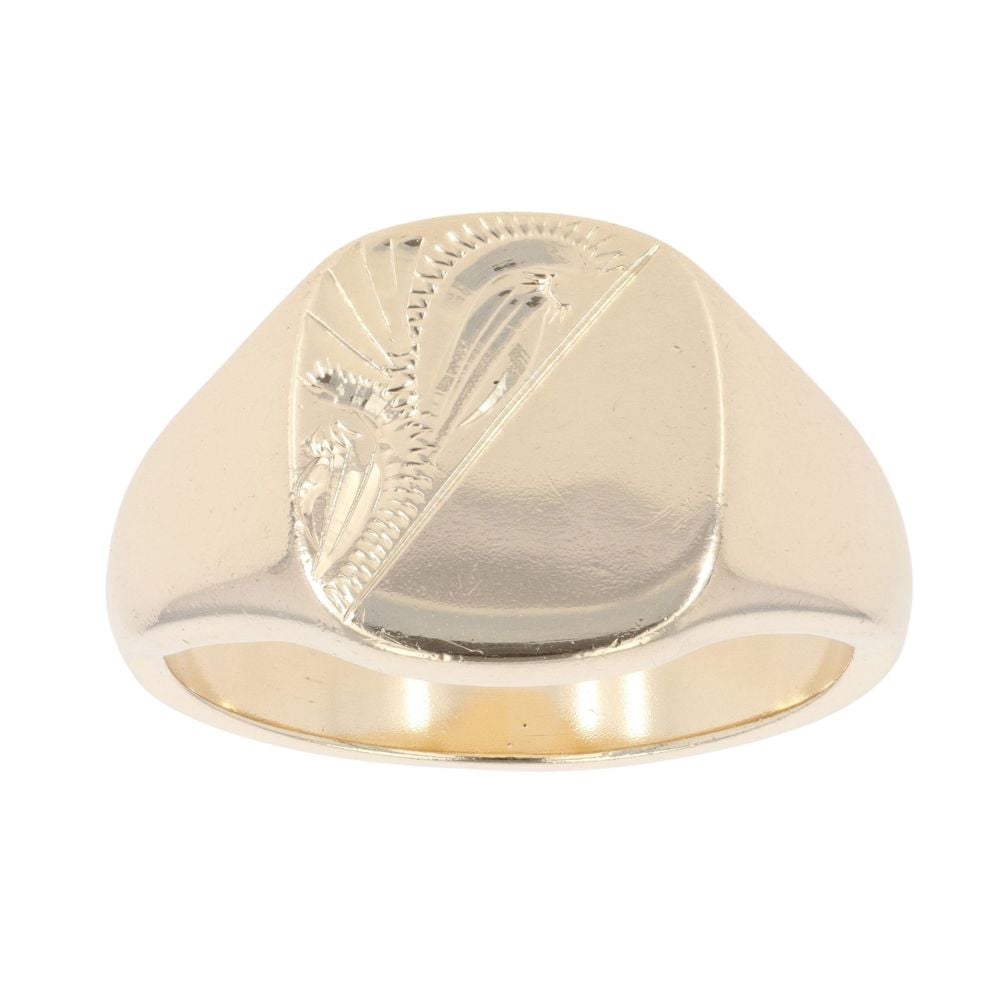 9ct Yellow Gold Patterned Signet Ring RAMS684325514005 | Ramsdens Jewellery