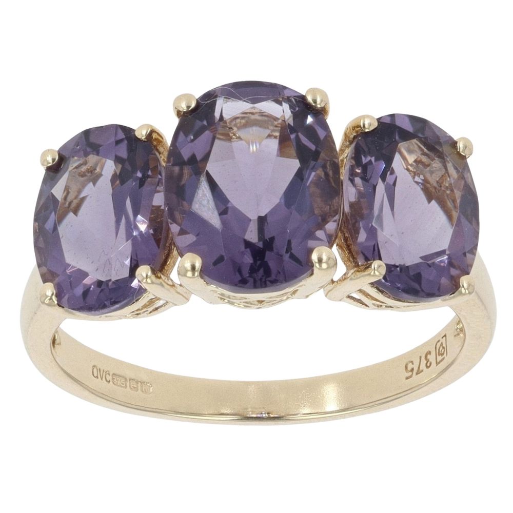 9ct Yellow Gold Three Stone Amethyst Ring RAMS983359365001 | Ramsdens ...