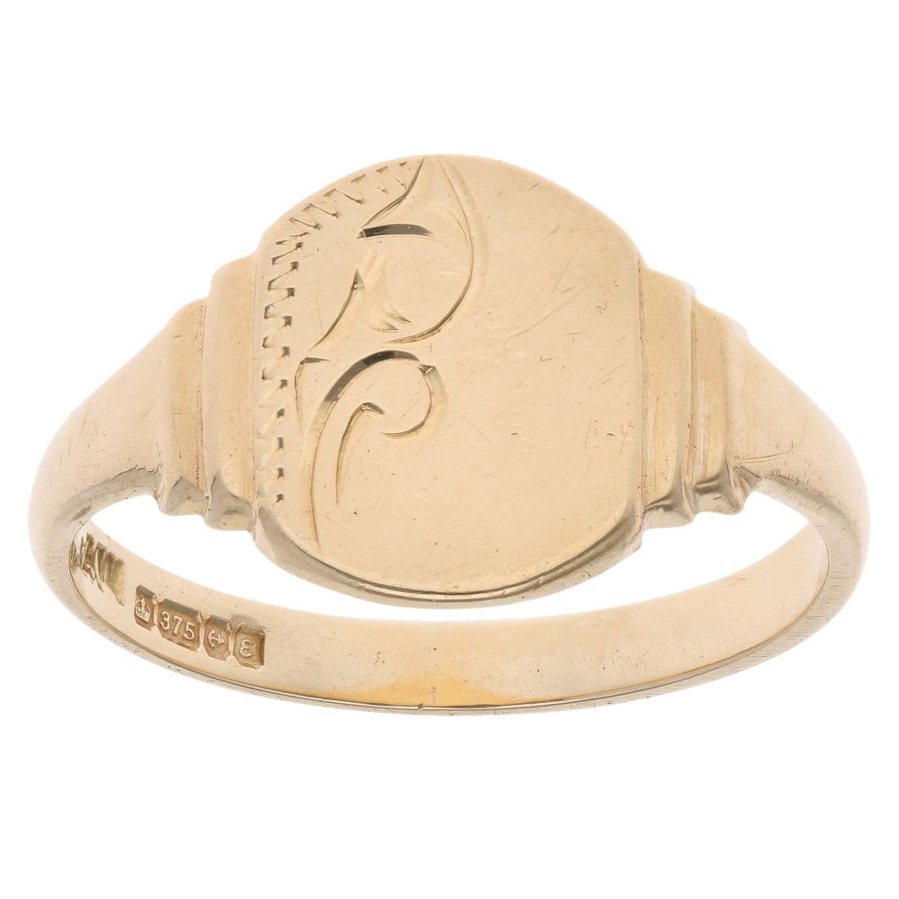 9ct Yellow Gold Patterned Signet Ring RAMS981351778018 | Ramsdens Jewellery