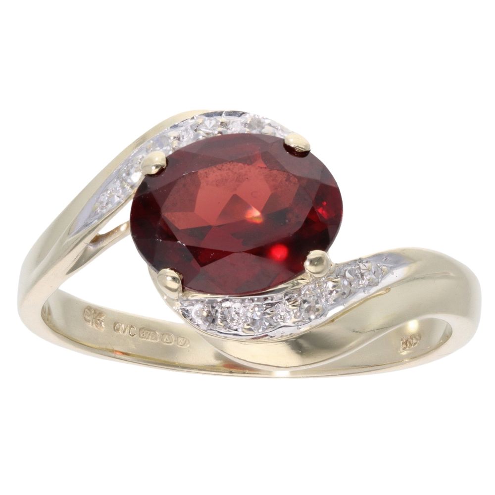 9ct Yellow Gold Garnet And Diamond Twist Ring | Ramsdens Jewellery