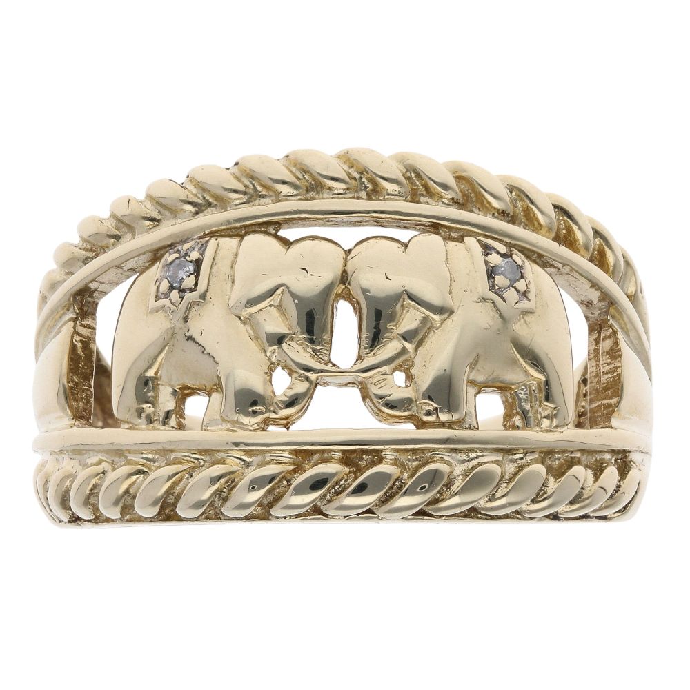 9ct Yellow Gold 0.05ct Diamond Elephant Ring RAMS820351077005 ...