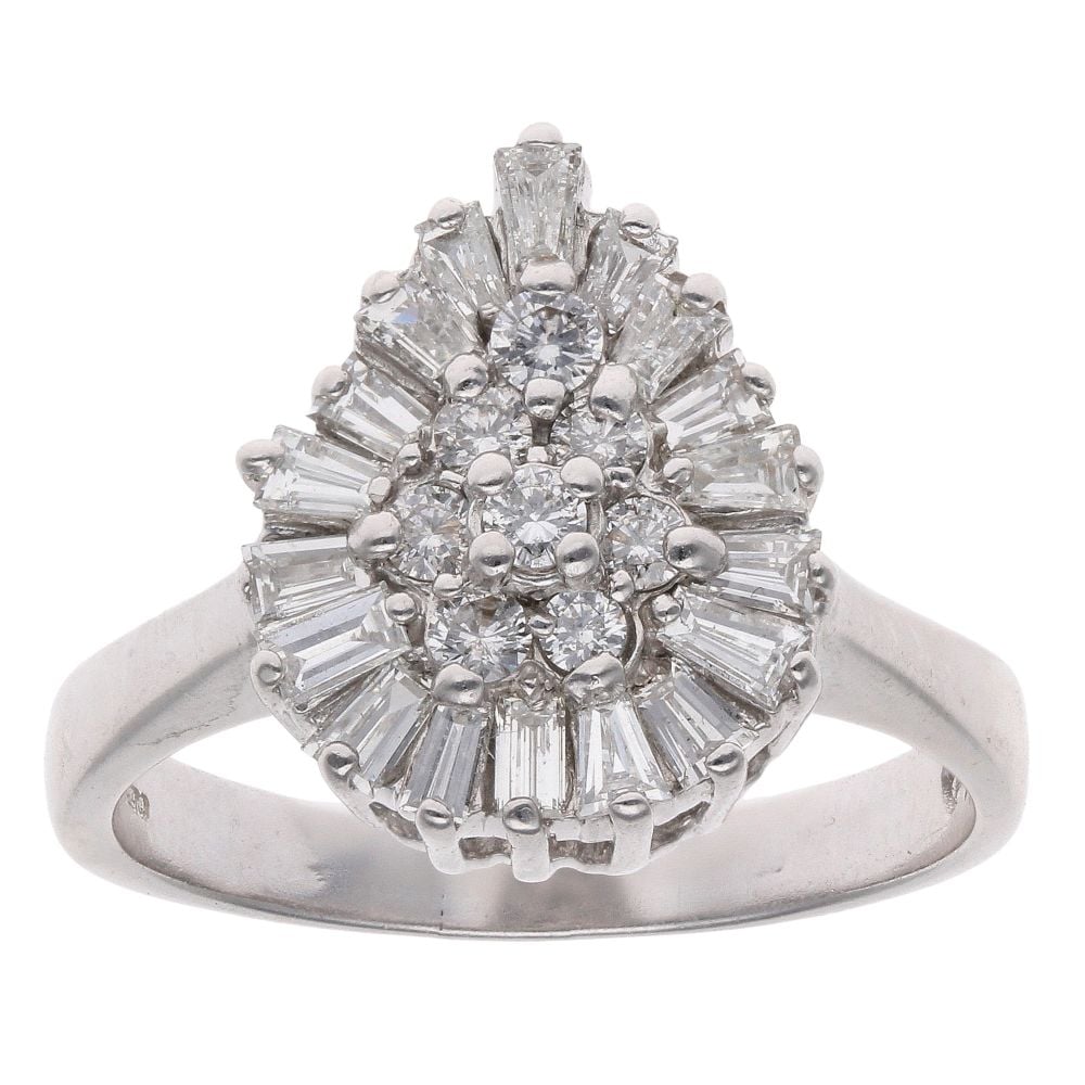 14ct White Gold Baguette And Brilliant Cut Diamond Cluster Ring ...