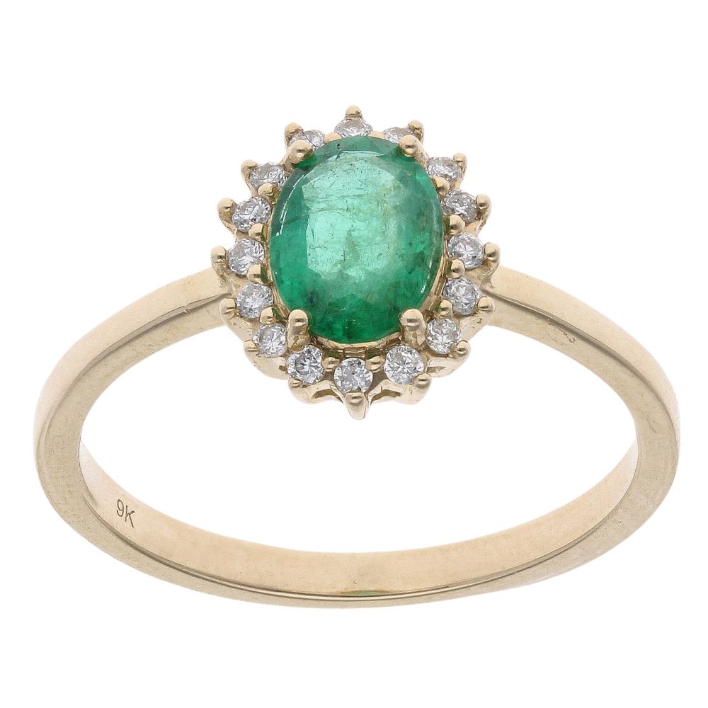 9ct Yellow Gold 0.11ct Diamond and Emerald Cluster Ring RAMS7820000616 ...