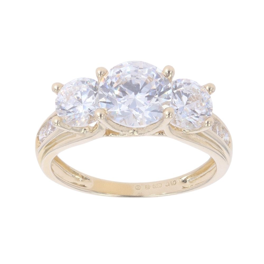 14ct Yellow Gold Three Stone Cubic Zirconia Ring RAMS867329981001 ...