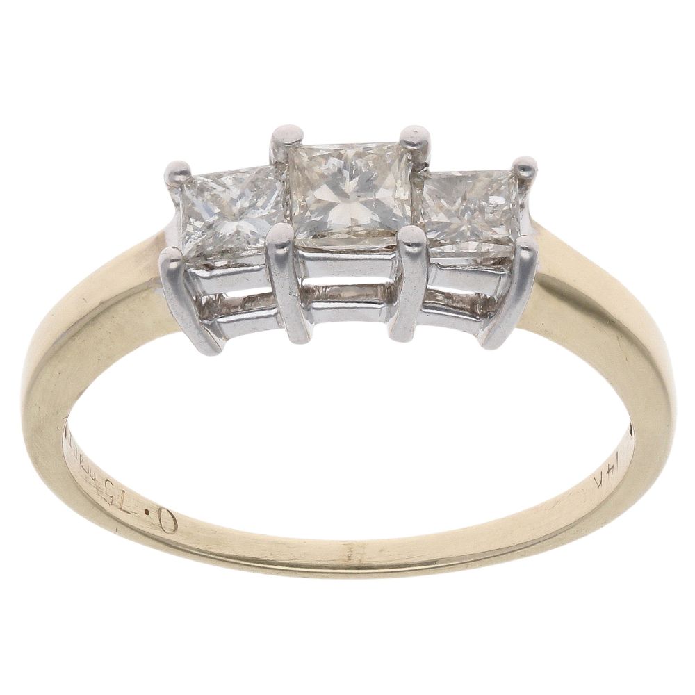14ct Yellow Gold Princess Cut Diamond Trilogy Ring RAMS177366147006 ...