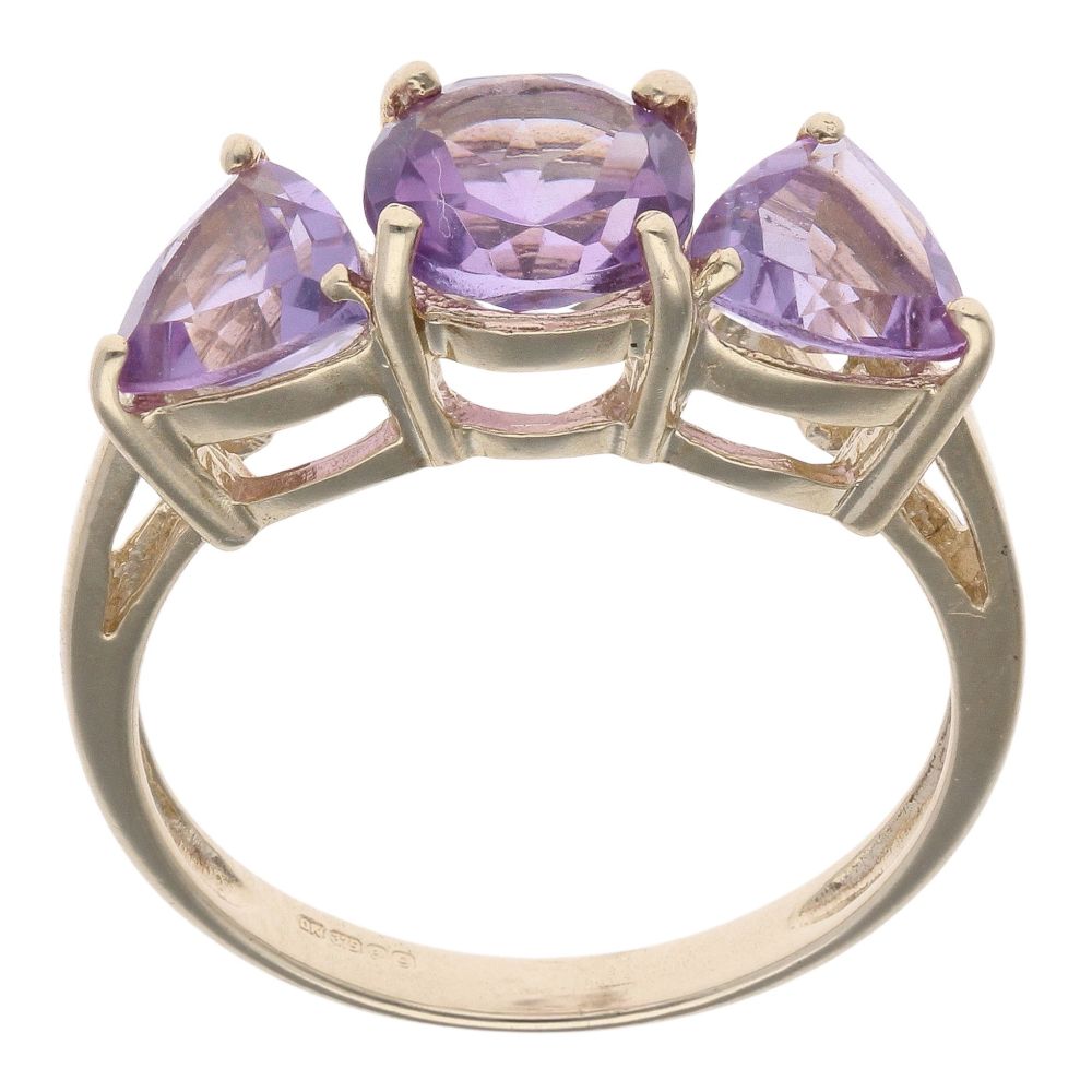 9ct Yellow Gold Three Stone Amethyst Ring RAMS668340145005 | Ramsdens ...