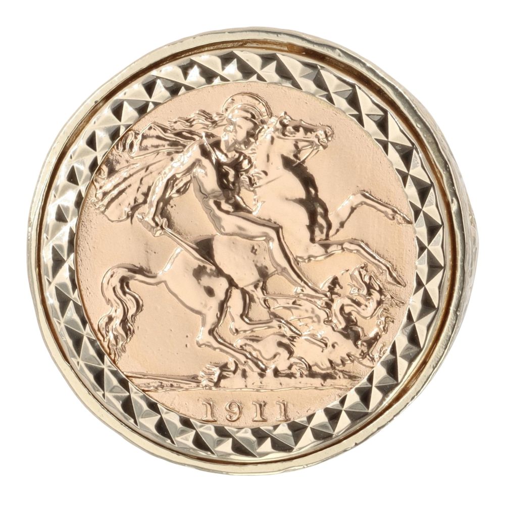 9ct Yellow Gold 1911 George Half Sovereign Coin Ring RAMS142347242011 ...