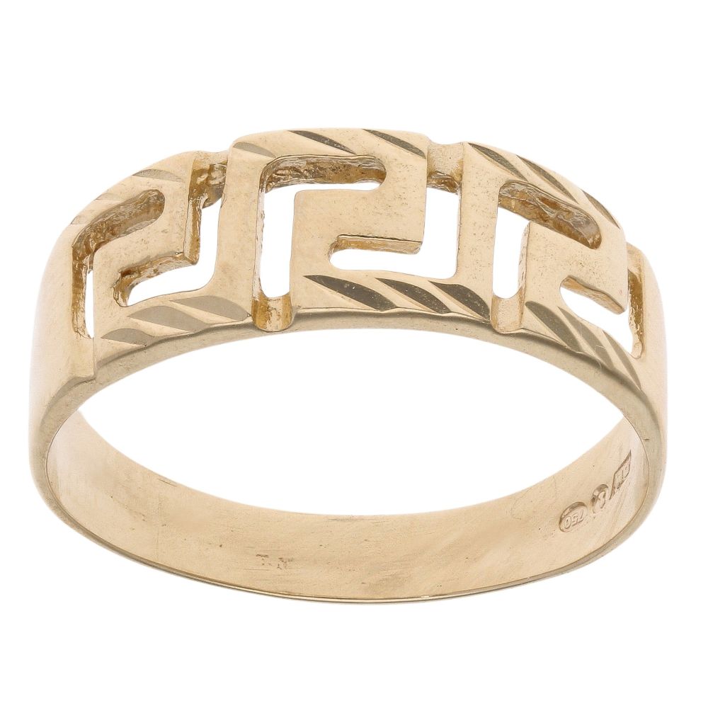 18ct Yellow Gold Greek Key Ring RAMS681321264005 | Ramsdens Jewellery