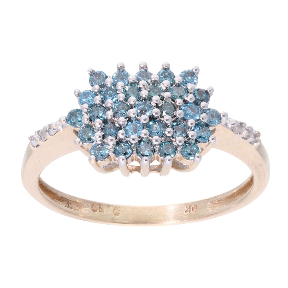 9ct Yellow Gold 0.50ct Blue Diamond Cluster Ring RAMS692297515007 ...