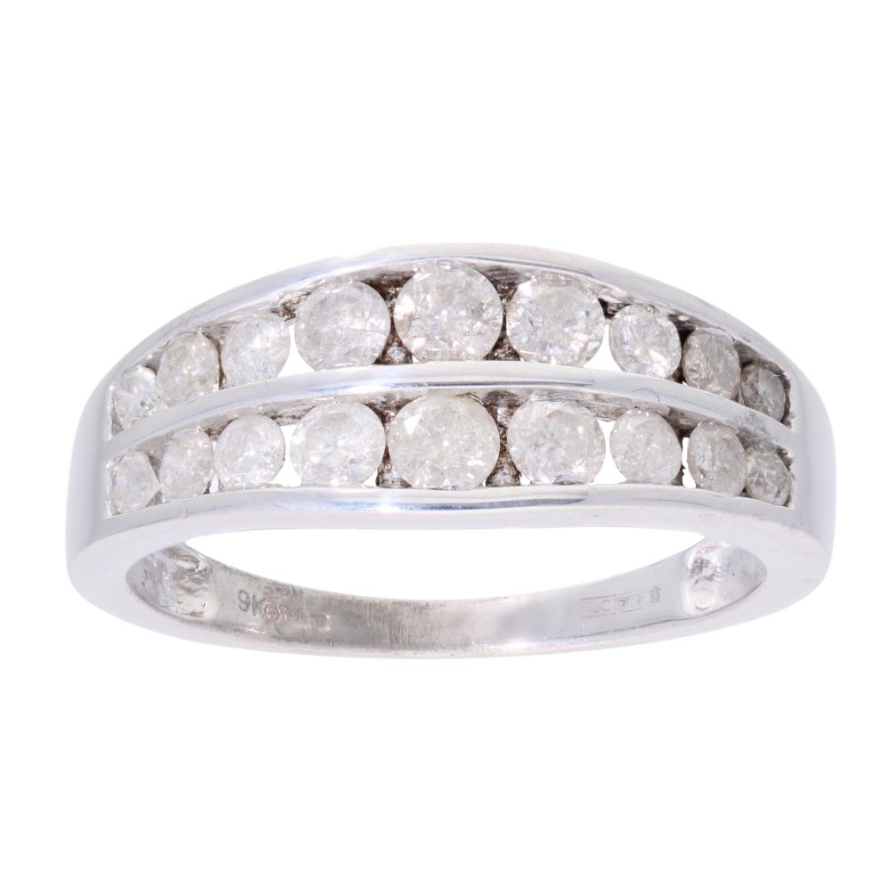 9ct White Gold 1.00ct Diamond Two Row Ring RAMS689270969008 | Ramsdens ...