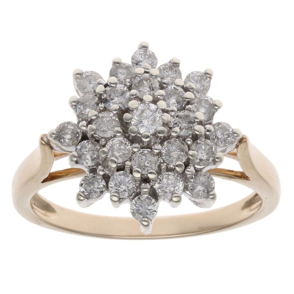 9ct Yellow Gold 0.85ct Diamond Cluster Ring RAMS767370924014 | Ramsdens Jewellery