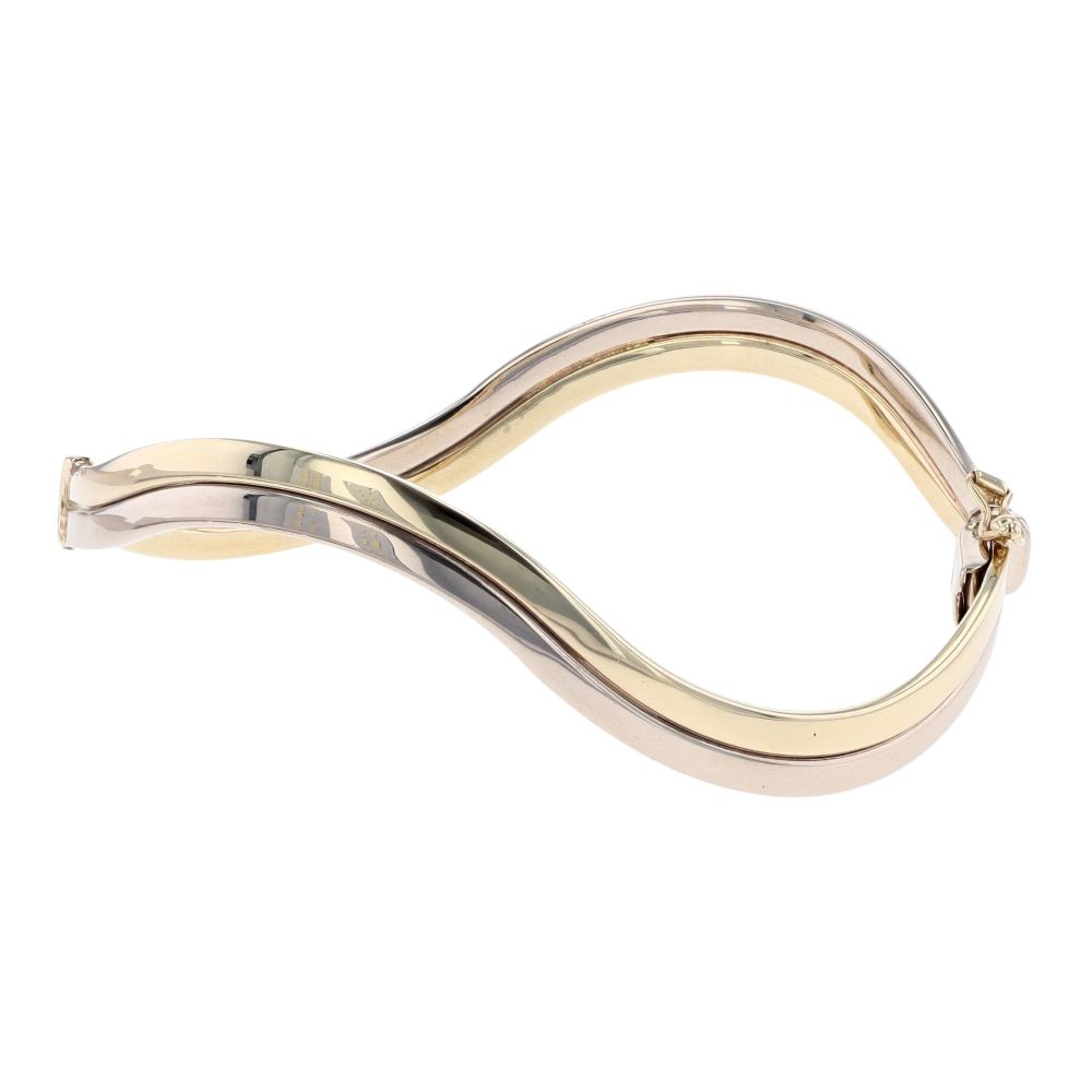 9ct Yellow And White Gold Hinged Wave Bangle RAMS963309463010 ...