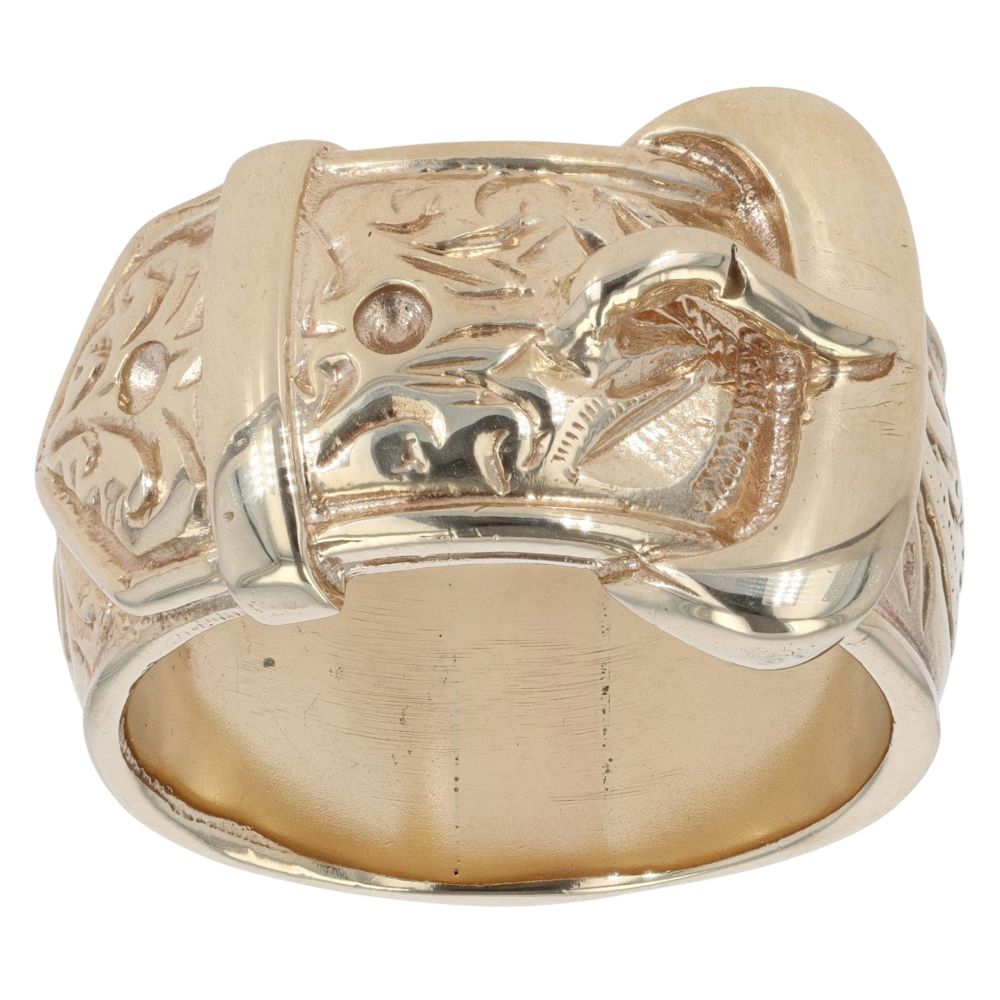 9ct Yellow Gold Patterned Buckle Ring RAMS205400863301 | Ramsdens Jewellery
