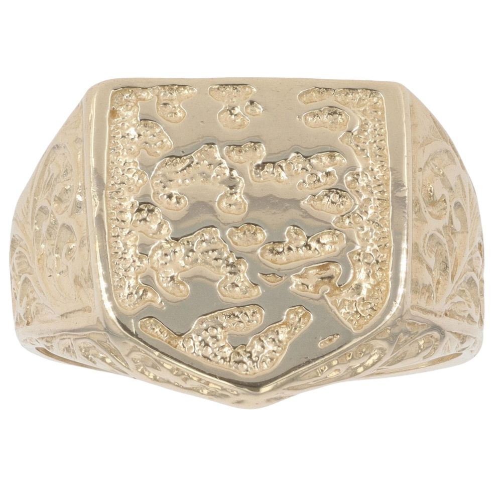 9ct Yellow Gold Three Lions Shield Signet Ring RAMS983364309001 ...