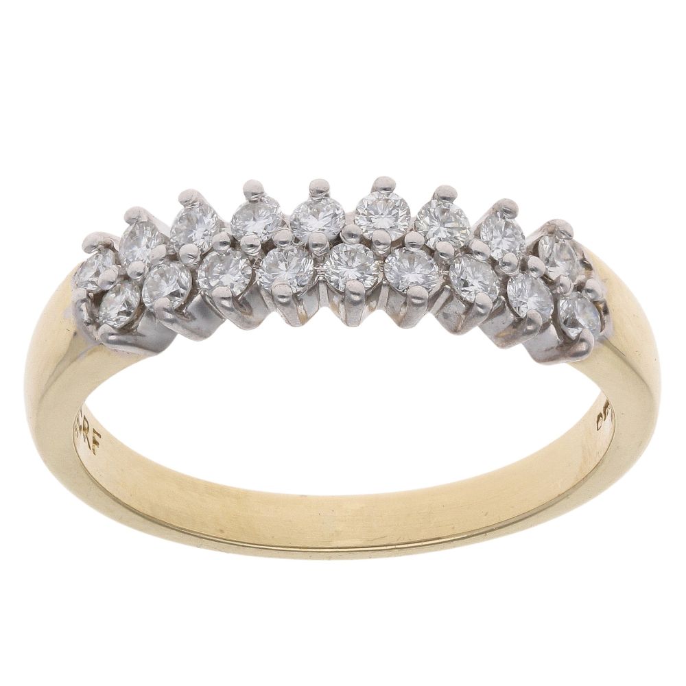 18ct Yellow Gold 0.50ct Brilliant Cut Diamond Two Row Ring ...