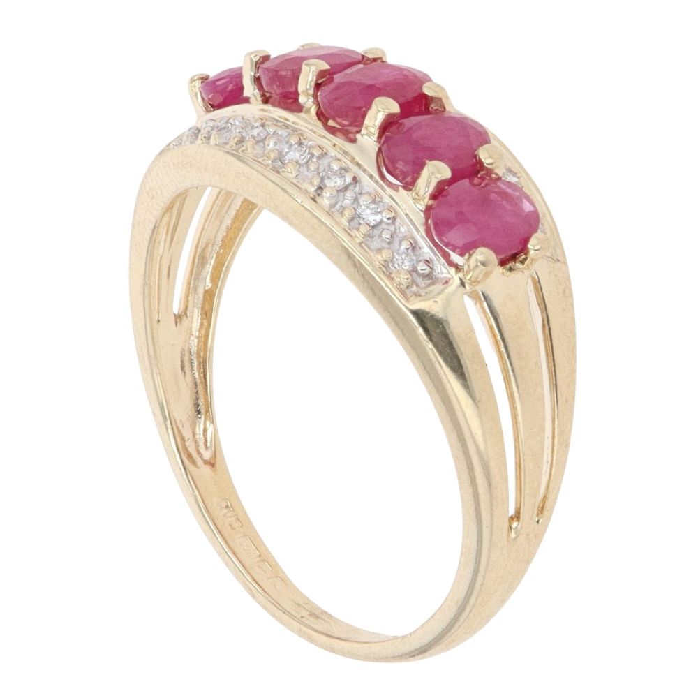 9ct Yellow Gold 0.07ct Diamond And Ruby Five Stone Ring ...