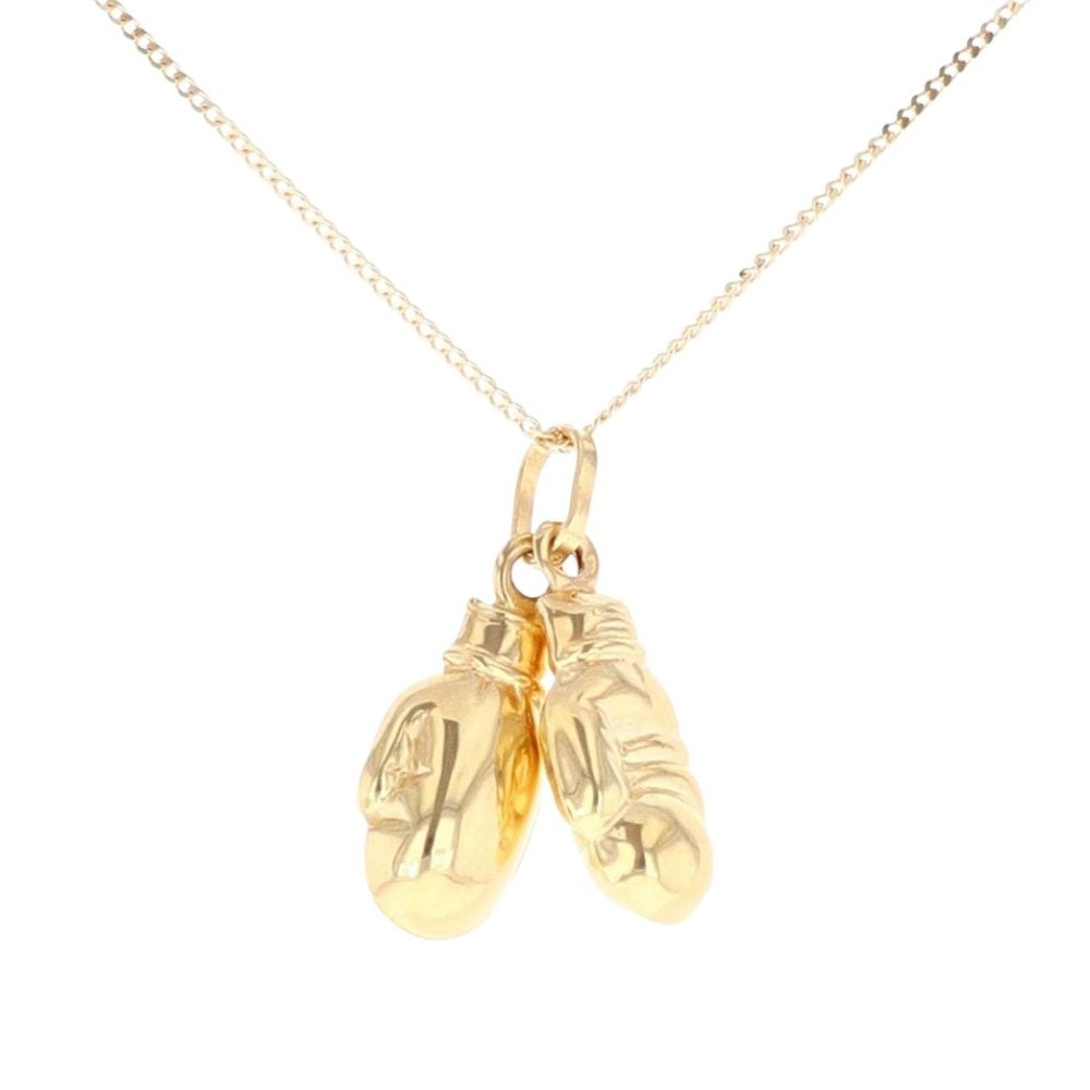 9ct Yellow Gold Plain Pair of Boxing Gloves Pendant And Chain 18 ...