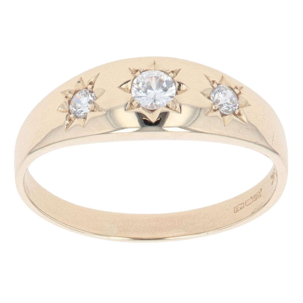 9ct Yellow Gold Three Stone Cubic Zirconia Ring RAMS670346795013 ...