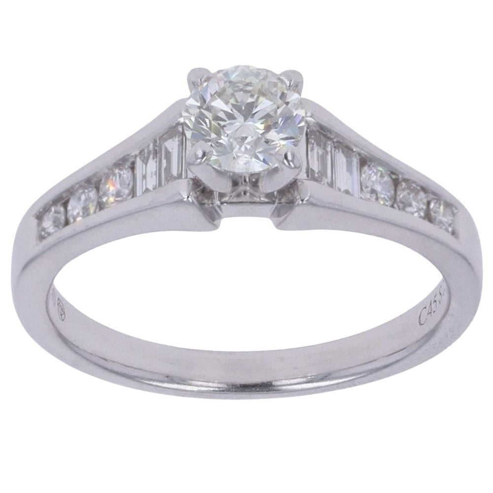 18ct White Gold 0.70ct Brilliant And Baguette Cut Diamond Solitaire Ring RAMS685365617024 ...