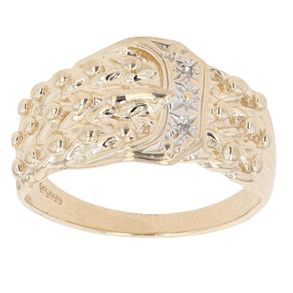 9ct Yellow Gold 0.01ct Diamond Buckle Keeper Ring RAMS683354743002 ...