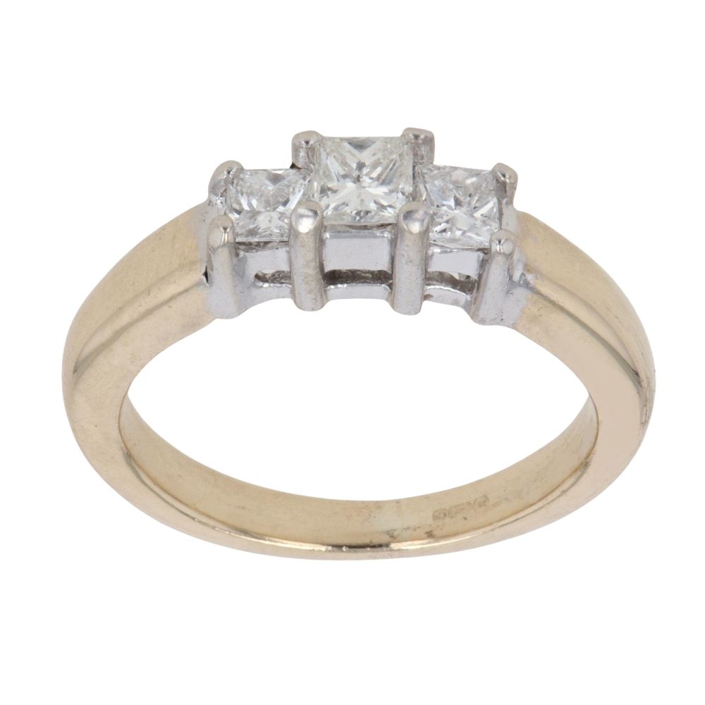 14ct Yellow Gold 0.50ct Princess Cut Diamond Trilogy Ring ...