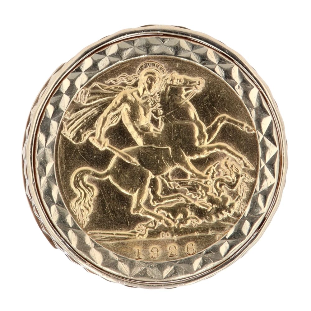 9ct Yellow Gold 1926 George Half Sovereign Ring RAMS554325790009 ...