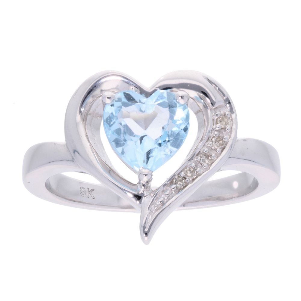 9ct White Gold Blue Topaz and Diamond Heart Ring RAMS7820000415 ...