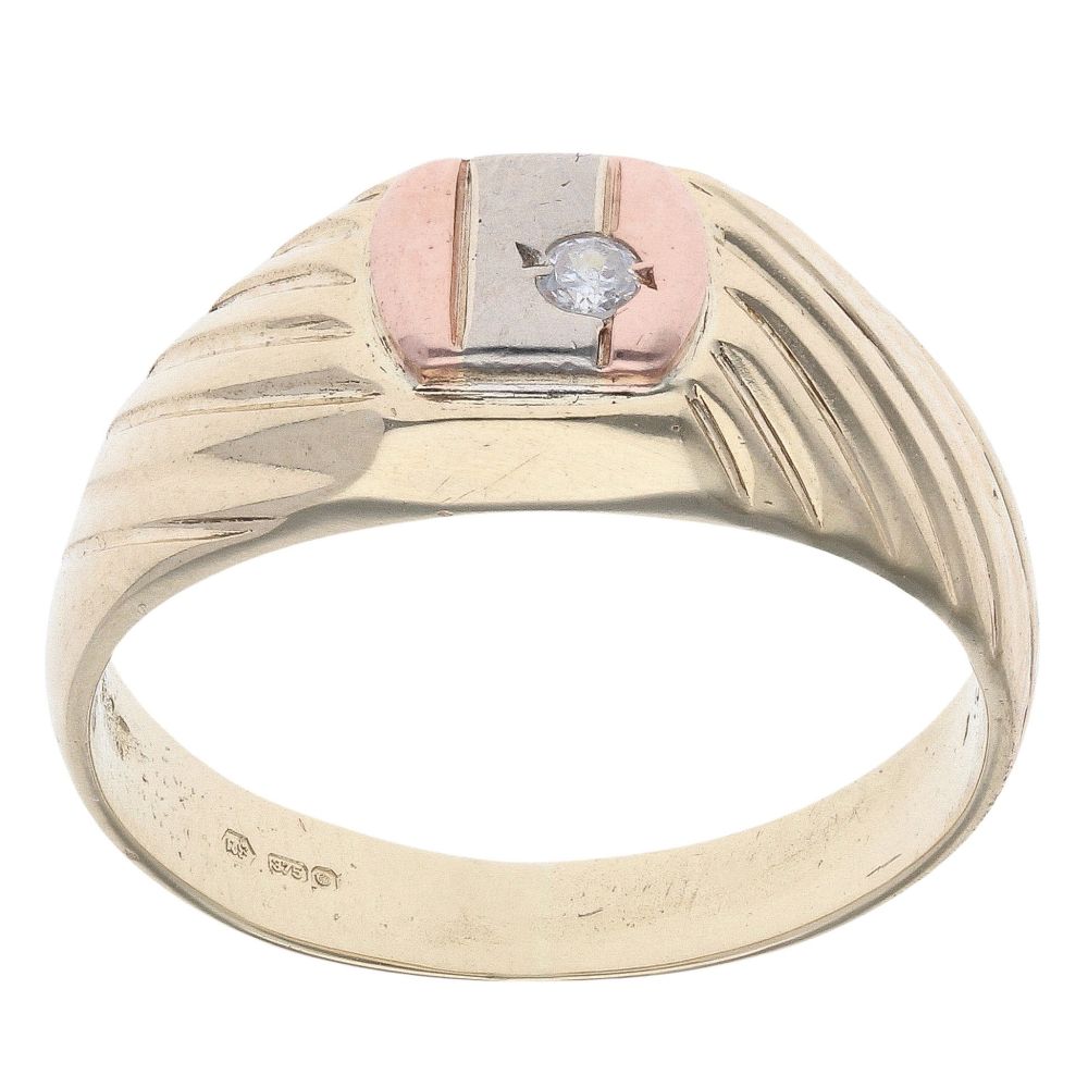 9ct Yellow, White And Rose Gold Cubic Zirconia Signet Ring ...