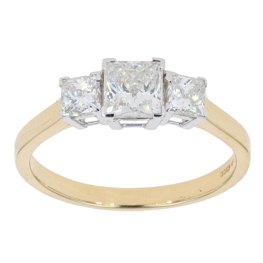 18ct Yellow Gold Est 1.23cts Princess Cut Diamond Trilogy Ring by Anya ...