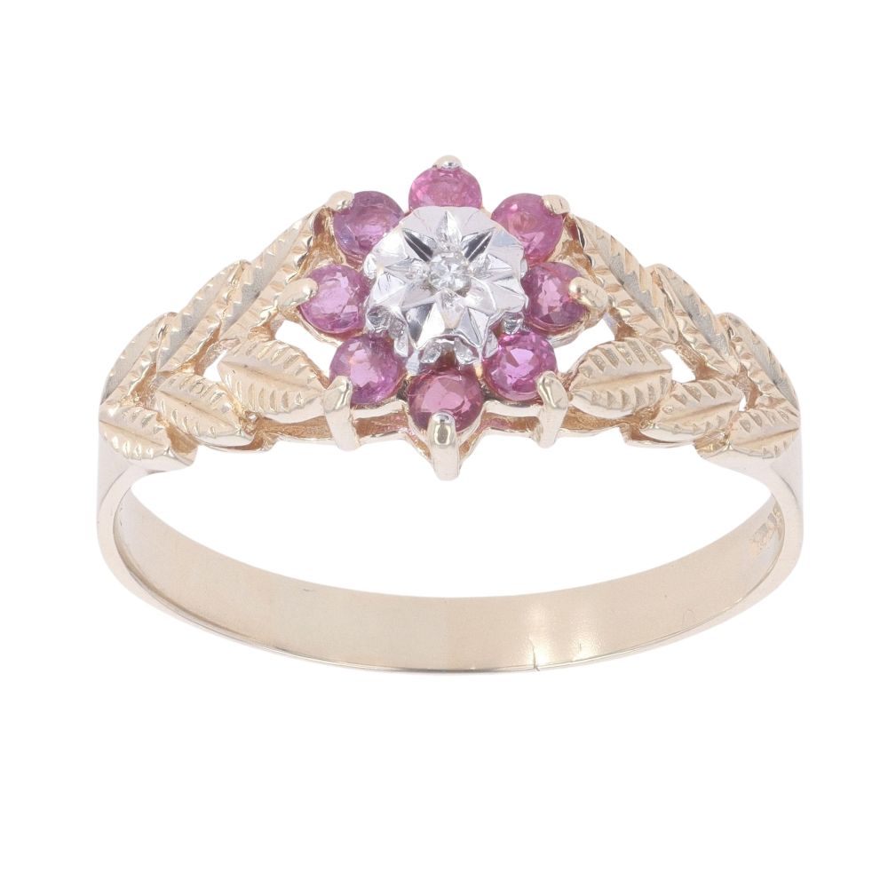 9ct Yellow Gold 0.05ct Diamond And Ruby Cluster Ring | Ramsdens Jewellery