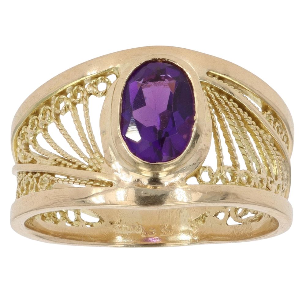 18ct Yellow Gold Amethyst Solitaire Fancy Ring RAMS670354869020 ...