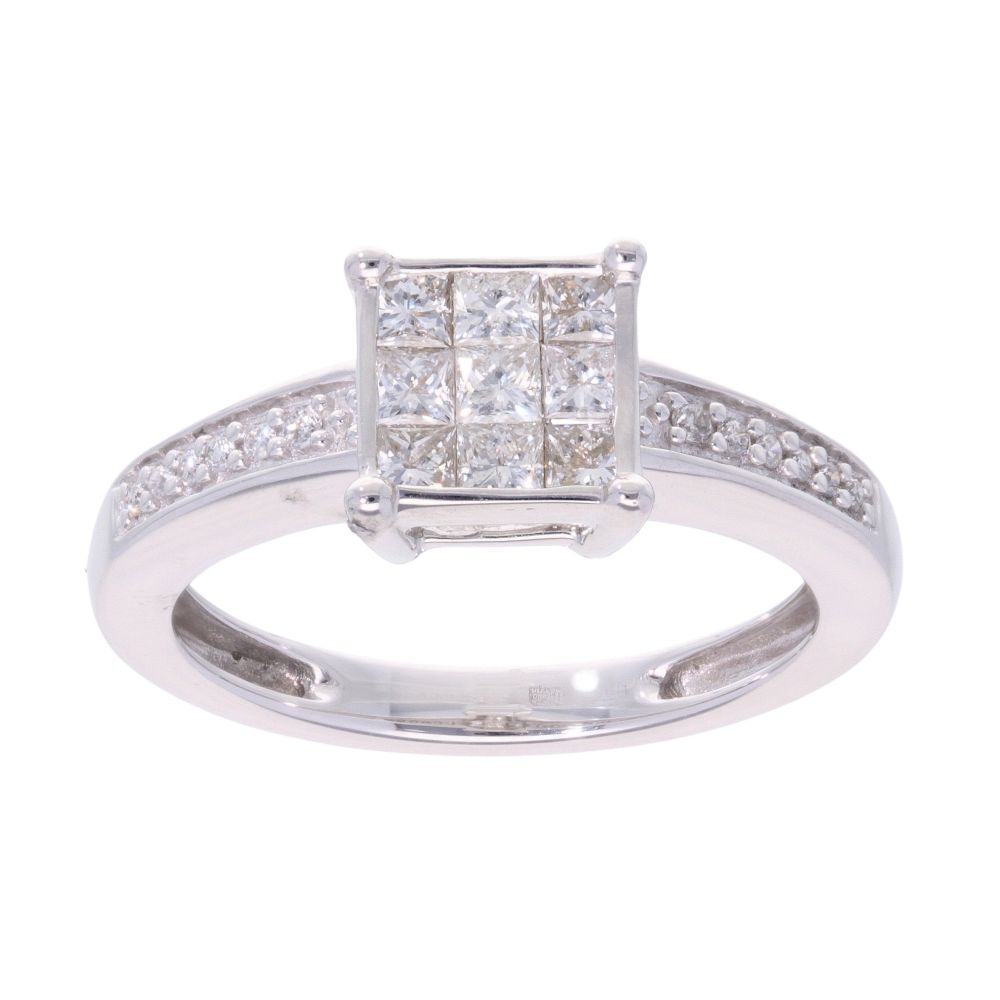 18ct White Gold 0.50ct Diamond Princess Cluster Ring RAMS963264922005 ...