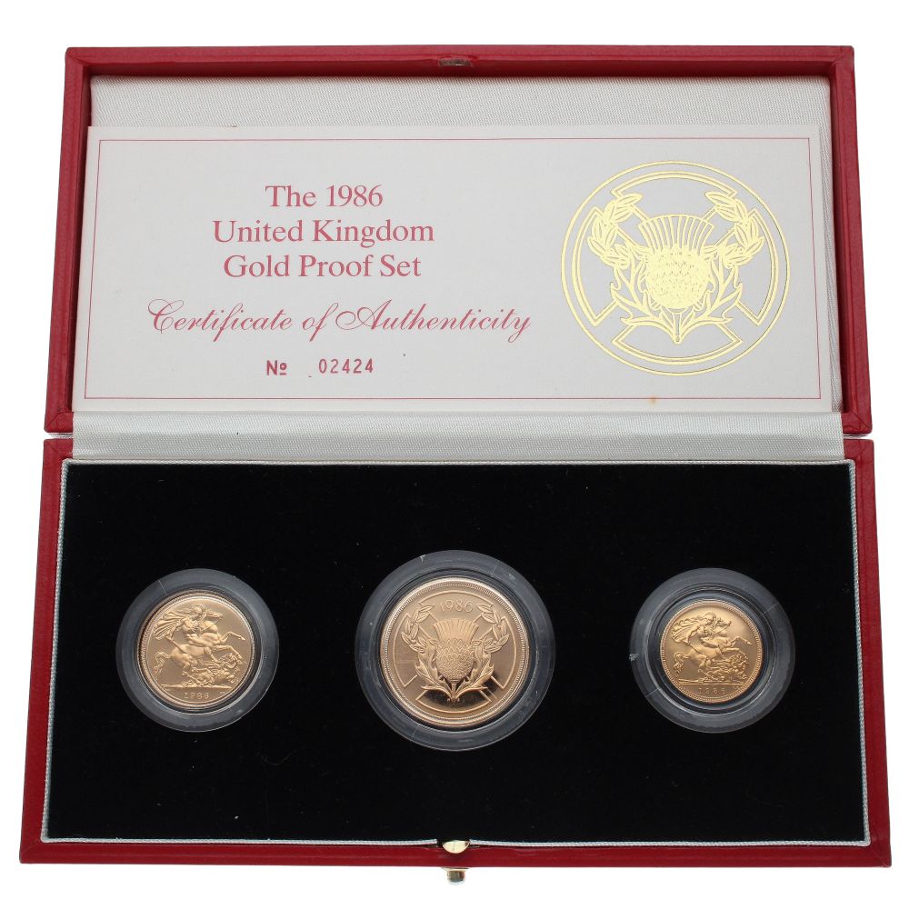The 1986 Uk Gold Proof Box Set Of Three Coins RAMS660357382049 ...