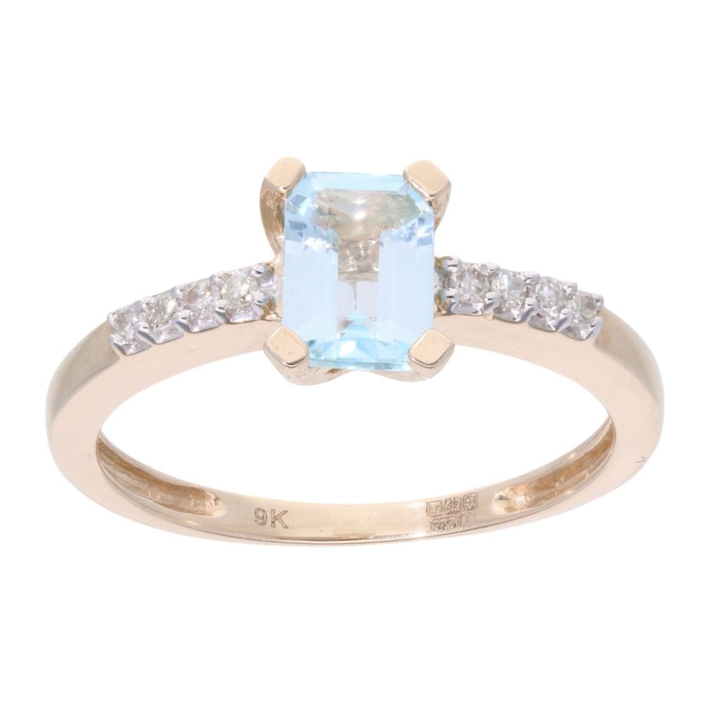 9ct Yellow Gold Created Blue Topaz And Diamond Stone Set Ring ...