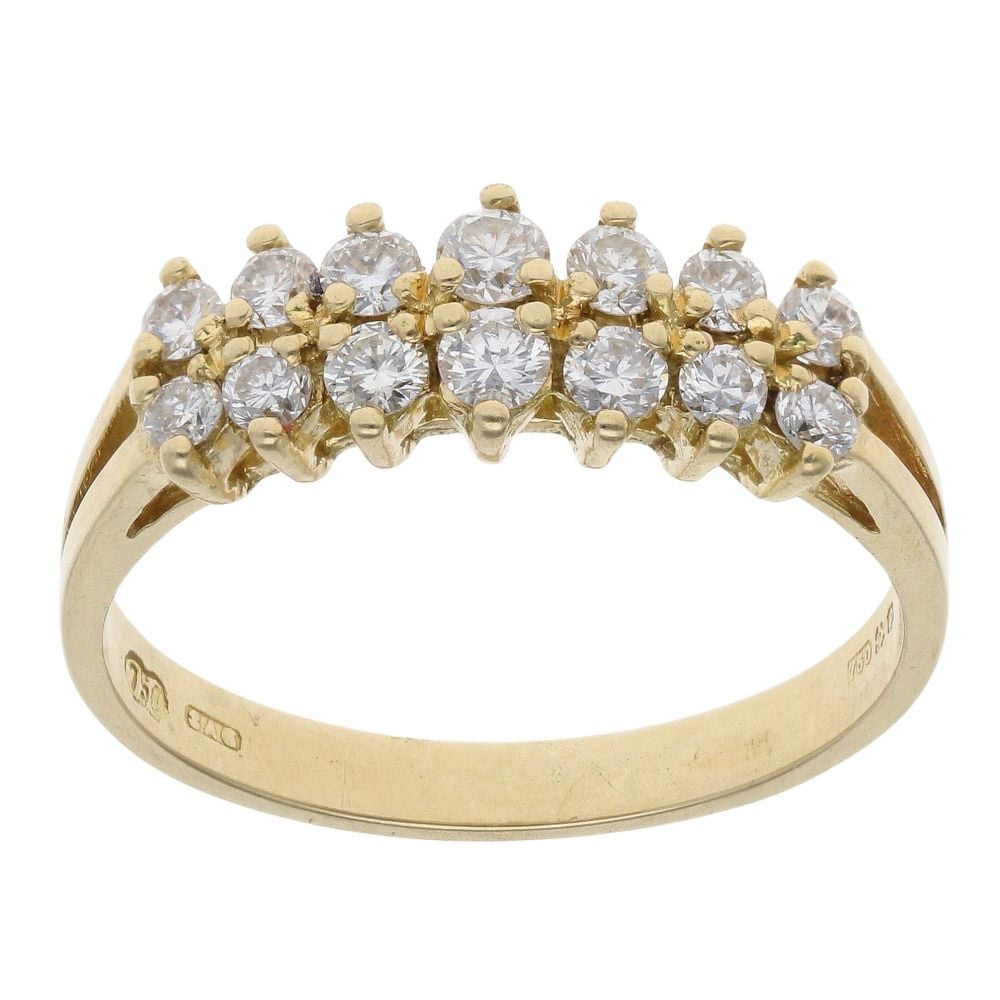 18ct Yellow Gold 0.50ct Brilliant Cut Diamond Two Row Ring ...