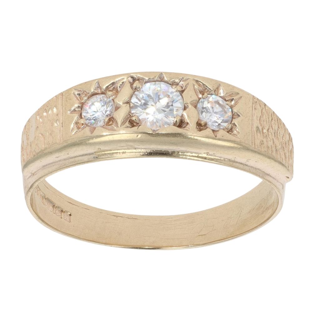 9ct Yellow Gold Cubic Zirconia Three Stone Signet Ring RAMS749339981016 ...