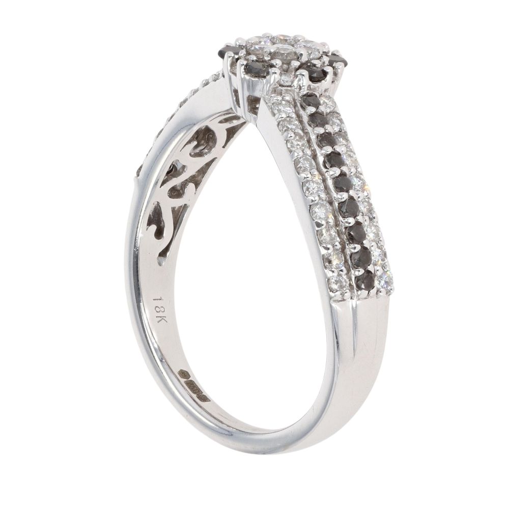 18ct White Gold 0.72ct Brilliant Cut Black Diamond Cluster Ring ...