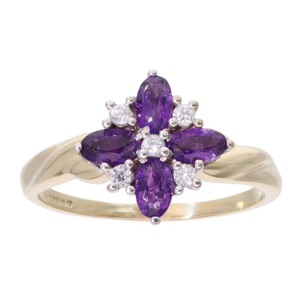 18ct Yellow Gold Amethyst and 0.15ct Diamond Dress Ring | Ramsdens ...