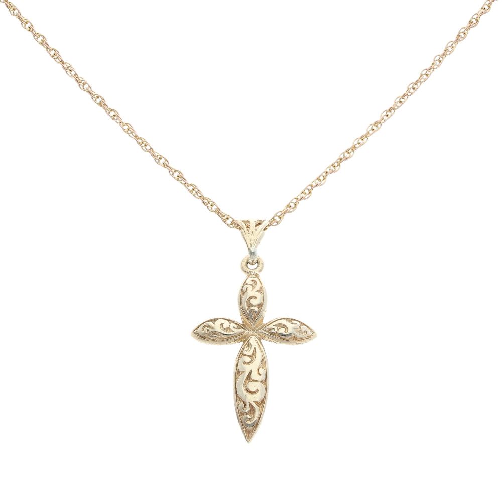 9ct Yellow Gold Patterned Cross Pendant And Chain 20" RAMS207500984205 ...