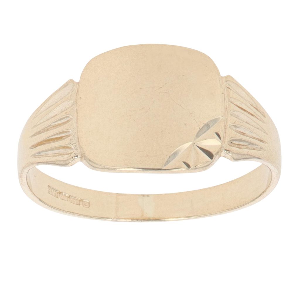 9ct Yellow Gold Patterned Signet Ring RAMS998344390013 | Ramsdens Jewellery