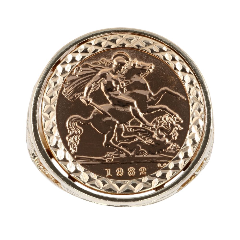 9ct Yellow Gold 1982 Elizabeth Half Sovereign Coin Ring ...