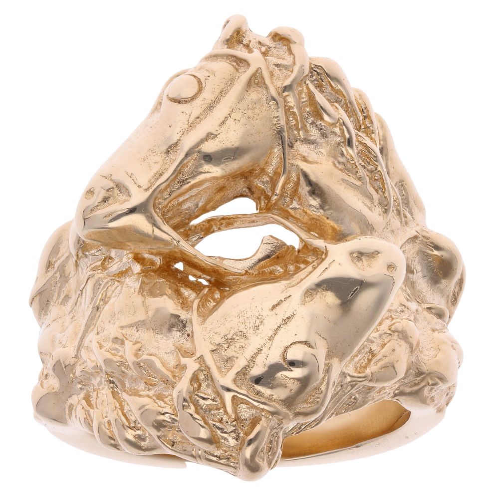 9ct Yellow Gold Two Horses Ring RAMS846343863003 | Ramsdens Jewellery